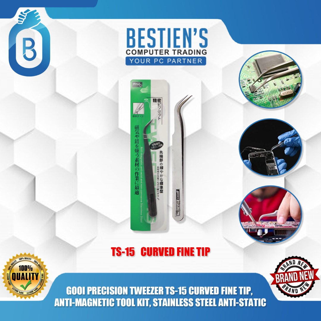 GOOI PRECISION TWEEZER TS-15 CURVED FINE TIP, ANTI-MAGNETIC TOOL KIT ...