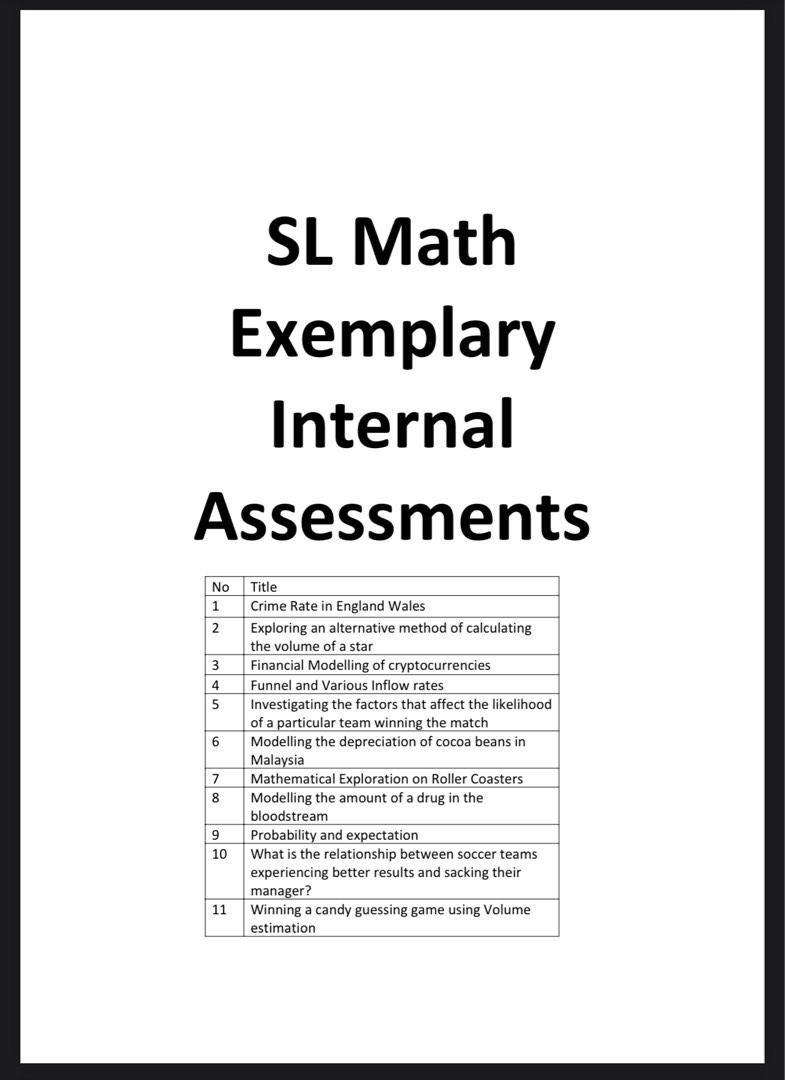IB SL Math Internal Assessments IA, Hobbies & Toys, Books & Magazines ...