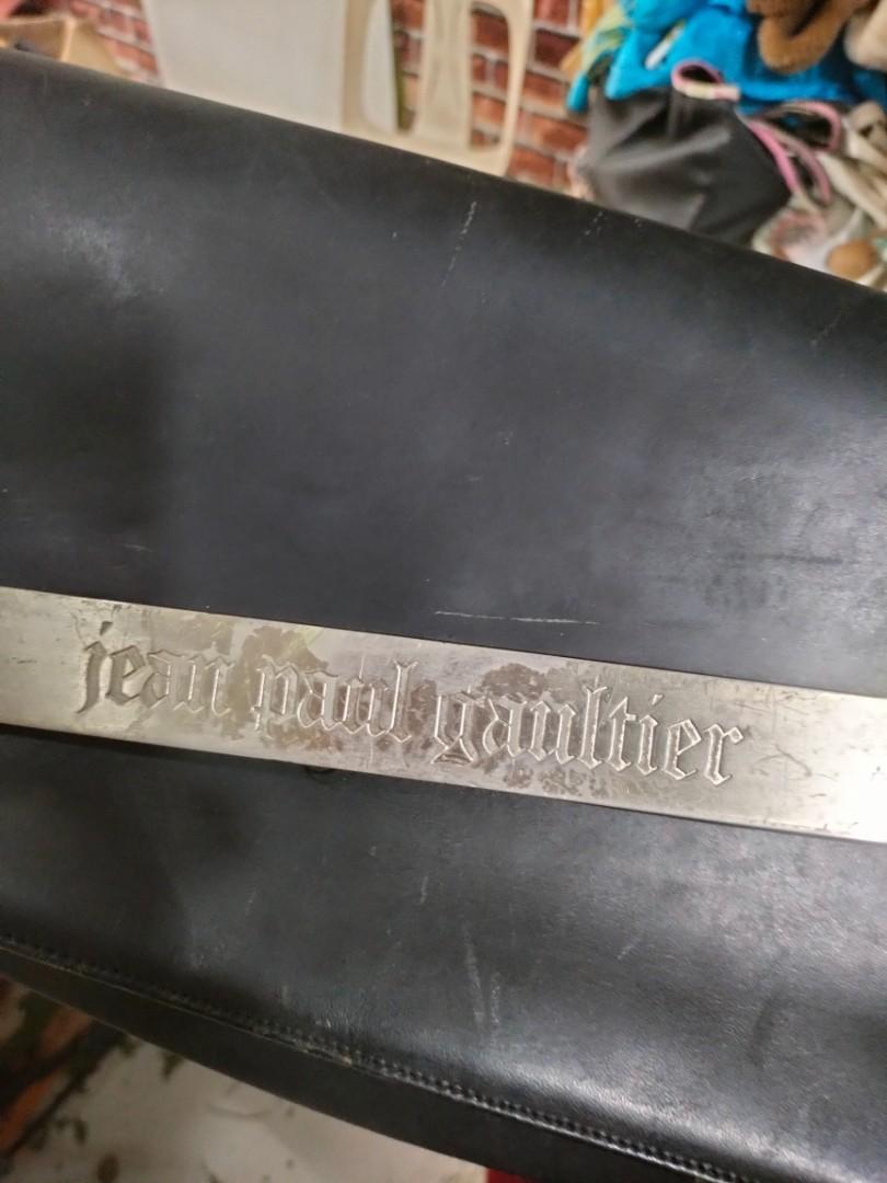 JEAN PAUL GAULTIER BLACK LEATHER ENGRAVE METAL PANEL SLING BAG, Men's ...