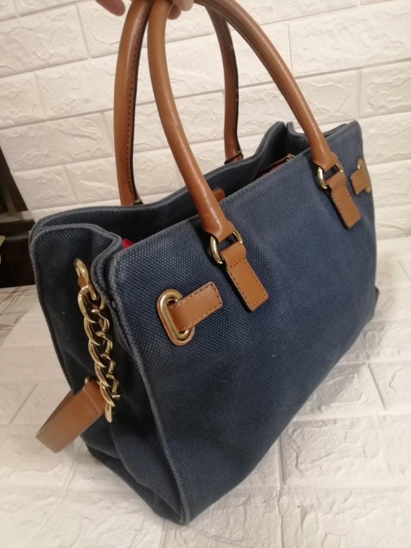 Michael Kors Mk Hamilton 2-way Inter Woven Fabric Tote Canvas Shoulder ...