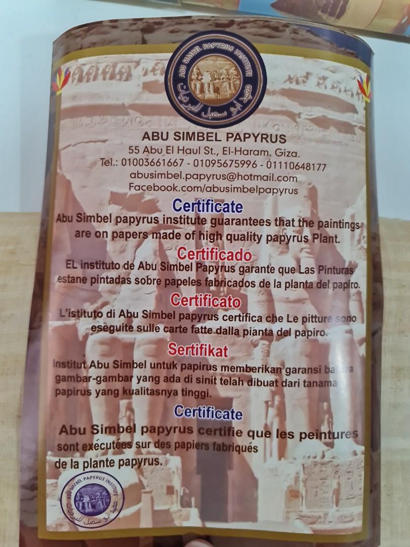 Original Abu Simbel Papyrus with Certification, Hobbies & Toys, Stationary & Craft, Stationery ...