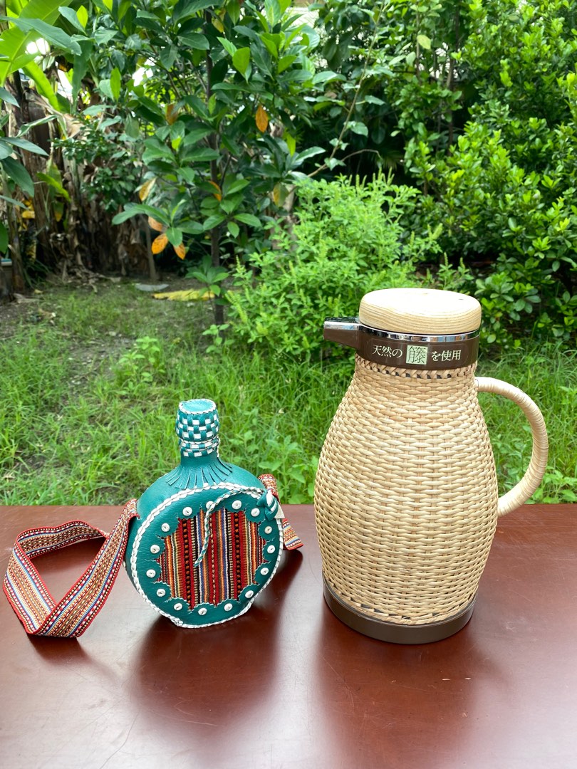 rattan flask/ glass flask boho cover, Furniture & Home Living, Home ...