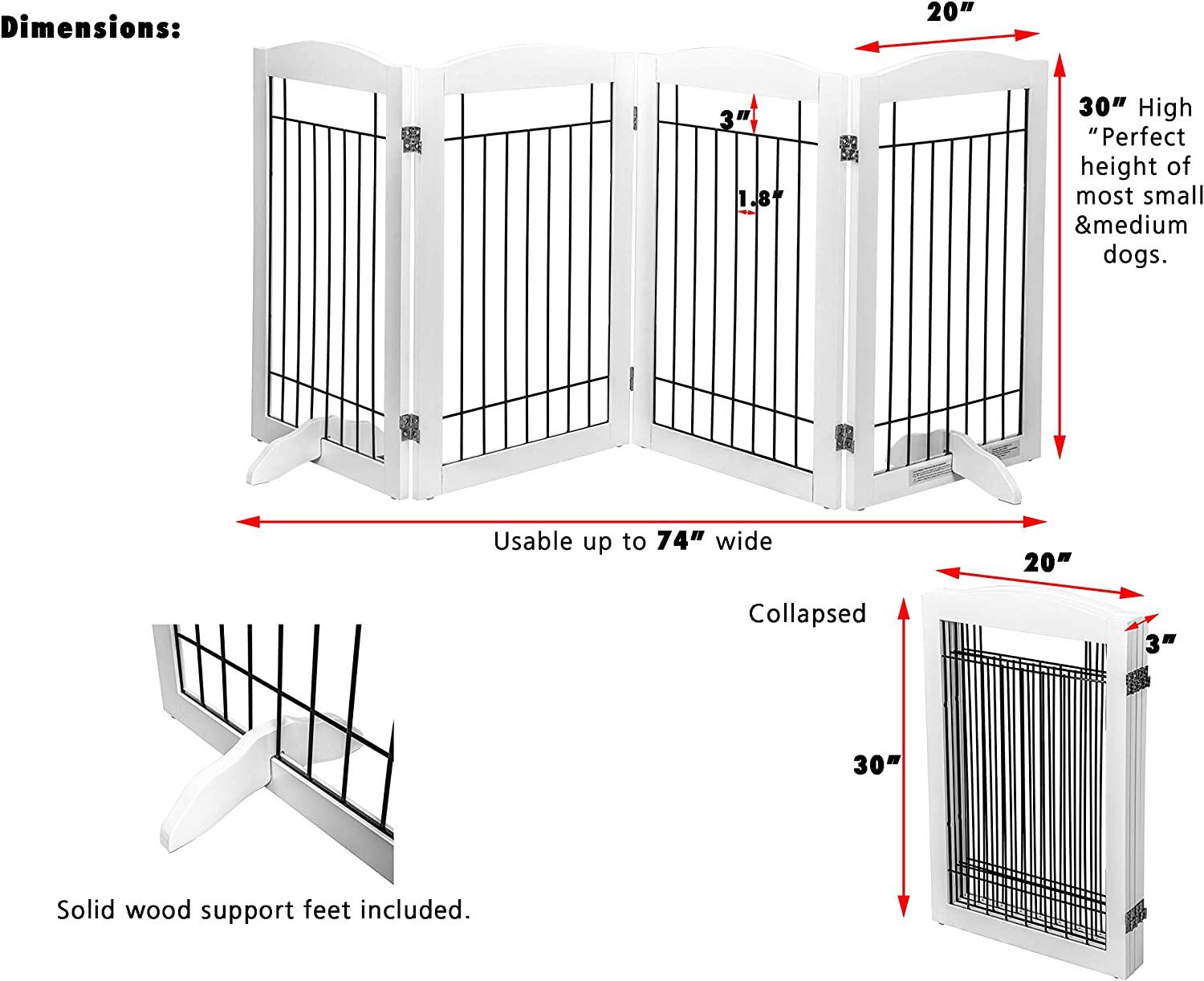 Spirich Free Standing Foldable Wire Pet Gate for Dogs, 80 inches Extra ...