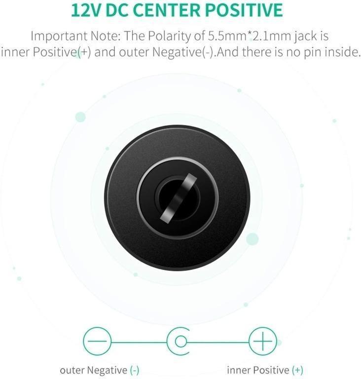 UGREEN DC Power Supply 12V 2A, AC 100-240V to DC 12V Power Cable ...