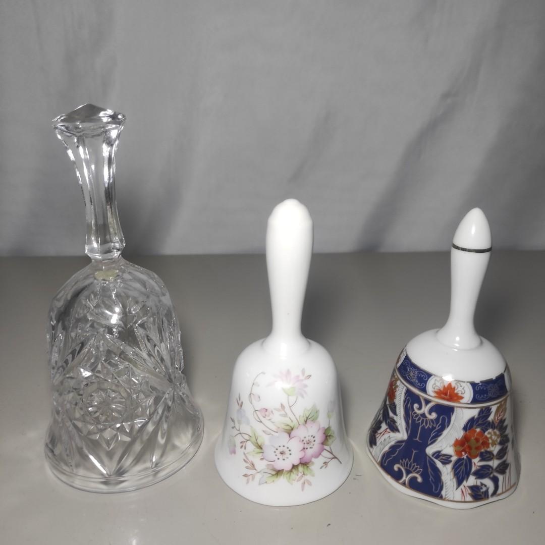 Vintage bell crystal glass bell fine bone china Made in England bell ...