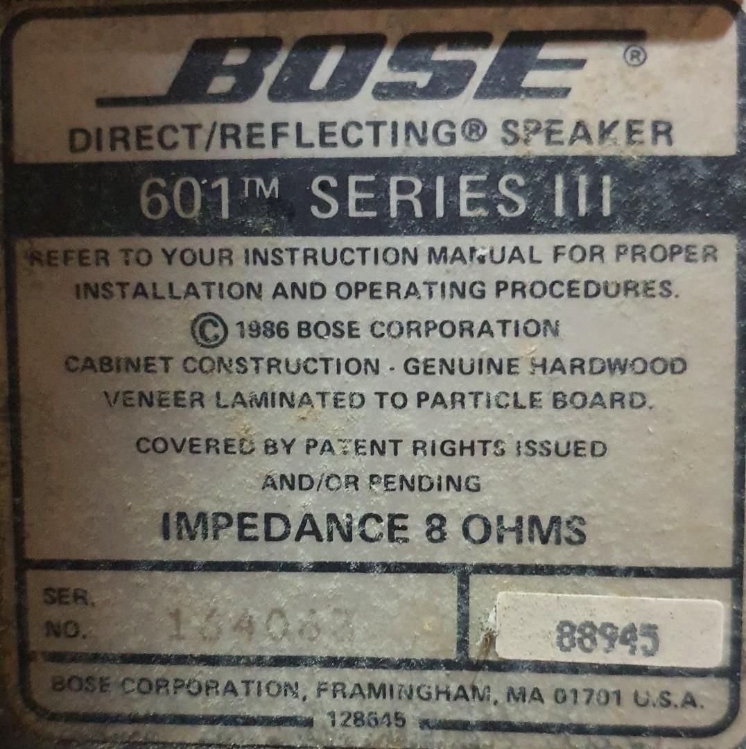 VINTAGE original BOSE 601 series III direct reflecting speakers, Audio ...