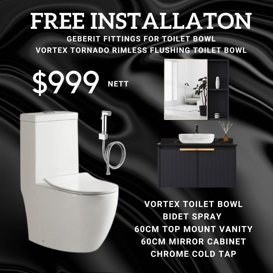 Vortex Tornado Flushing Rimless Toilet Bowl Supply & Install Pan Collar ...