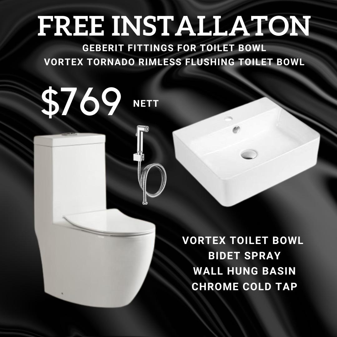 Vortex Tornado Flushing Rimless Toilet Bowl Supply & Install Pan Collar ...