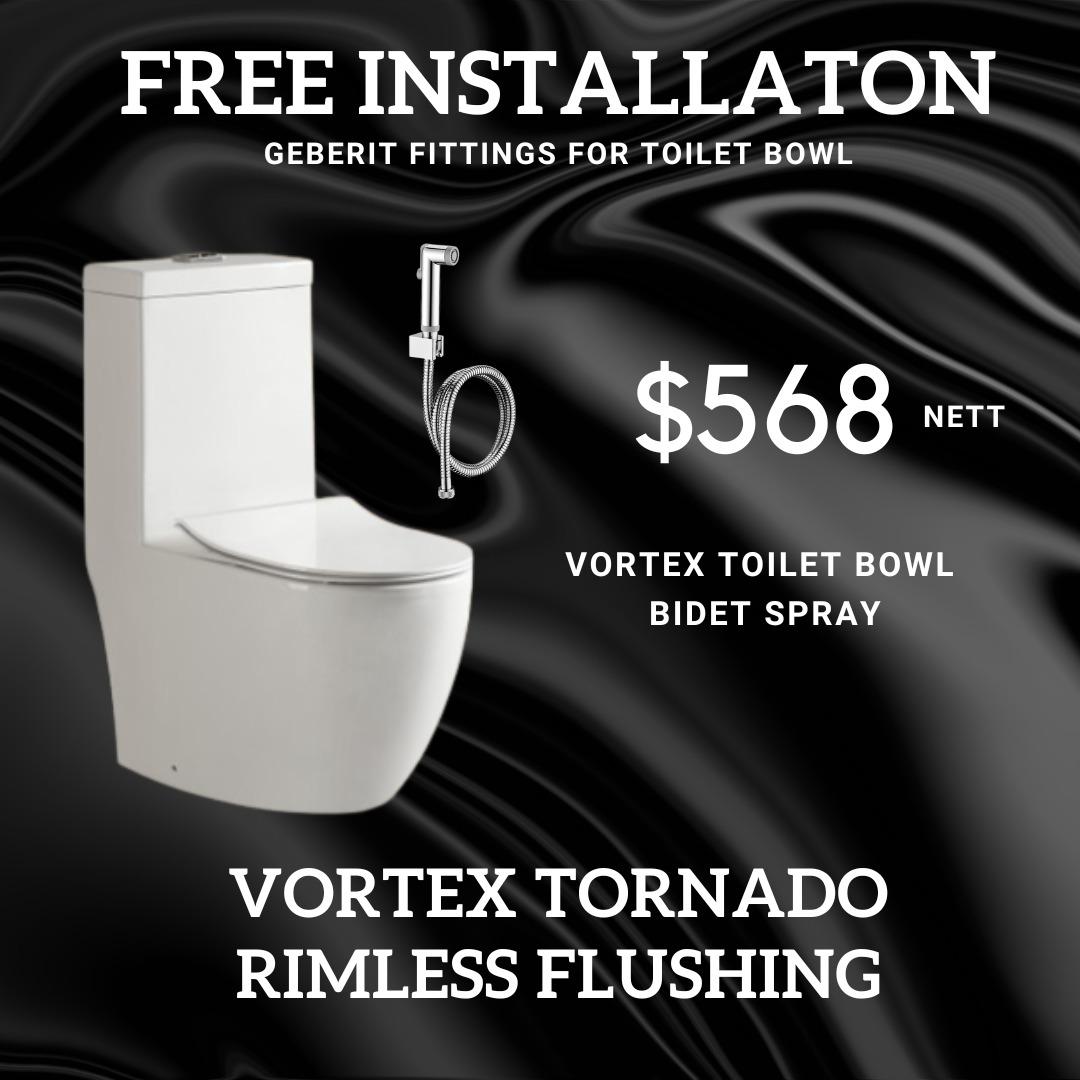 Vortex Tornado Flushing Rimless Toilet Bowl Supply & Install Pan Collar ...