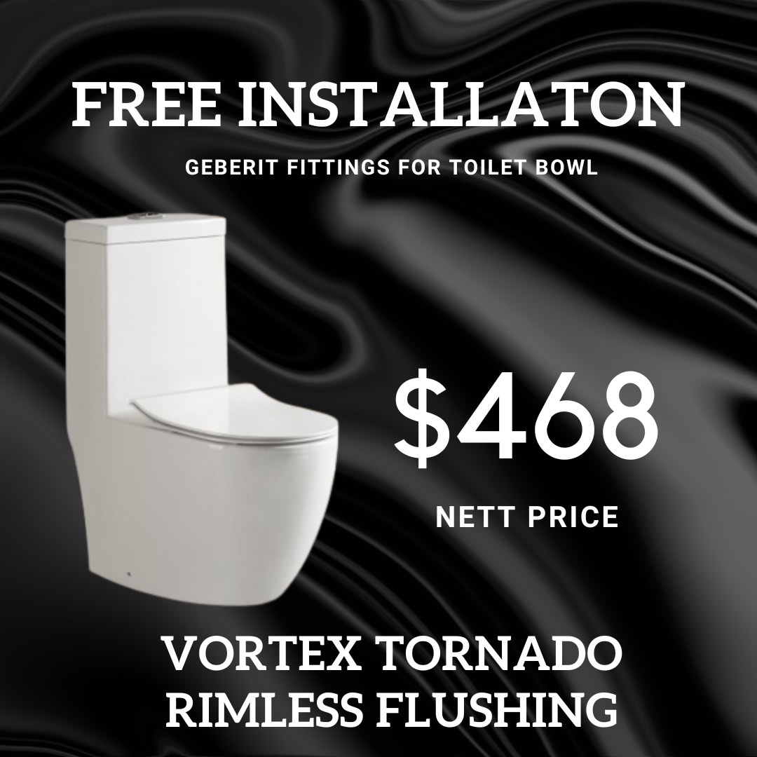 Vortex Tornado Flushing Rimless Toilet Bowl Supply & Install Pan Collar ...