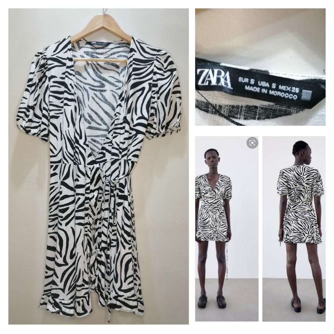 Zara zebra print wrap dress, Women's Fashion, Dresses & Sets, Dresses ...