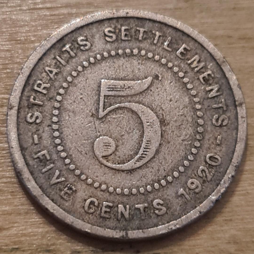 1920 Straits Settlement King George V 5 Cent Coin, Hobbies & Toys ...