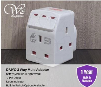 3 Way Multi Adaptor with Neon Indicator, 2 Pin Direct (Switch Option ...