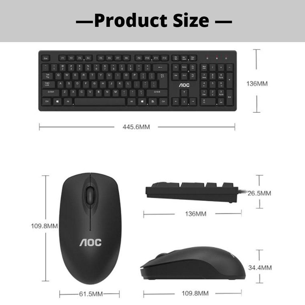 AOC Wireless Keyboard and Mouse Set 2.4G Wireless Keyboard with Mouse Combo with USB Receiver ...