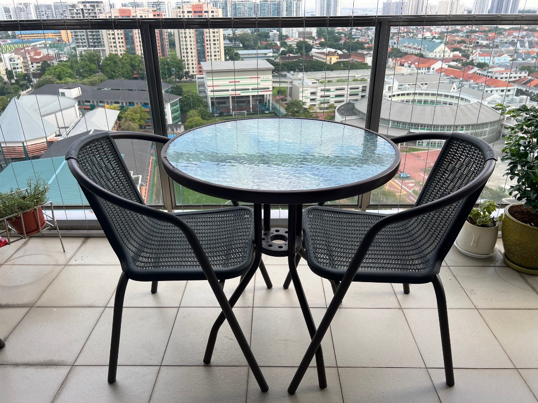 Balcony Table + 2 Chairs Set, Furniture & Home Living, Outdoor ...