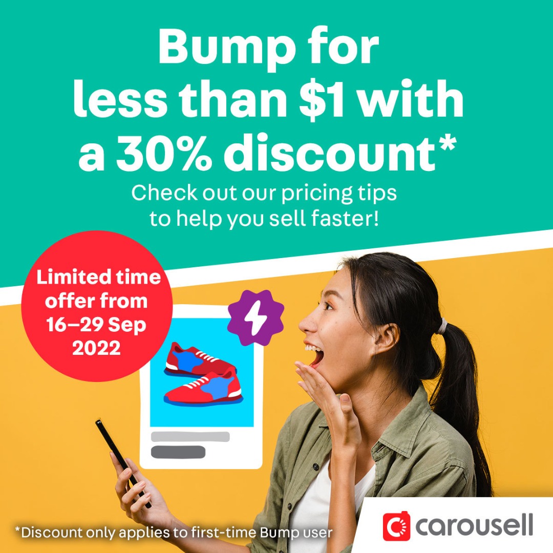 Bump for less than $1 with a 30% discount, Announcements on Carousell