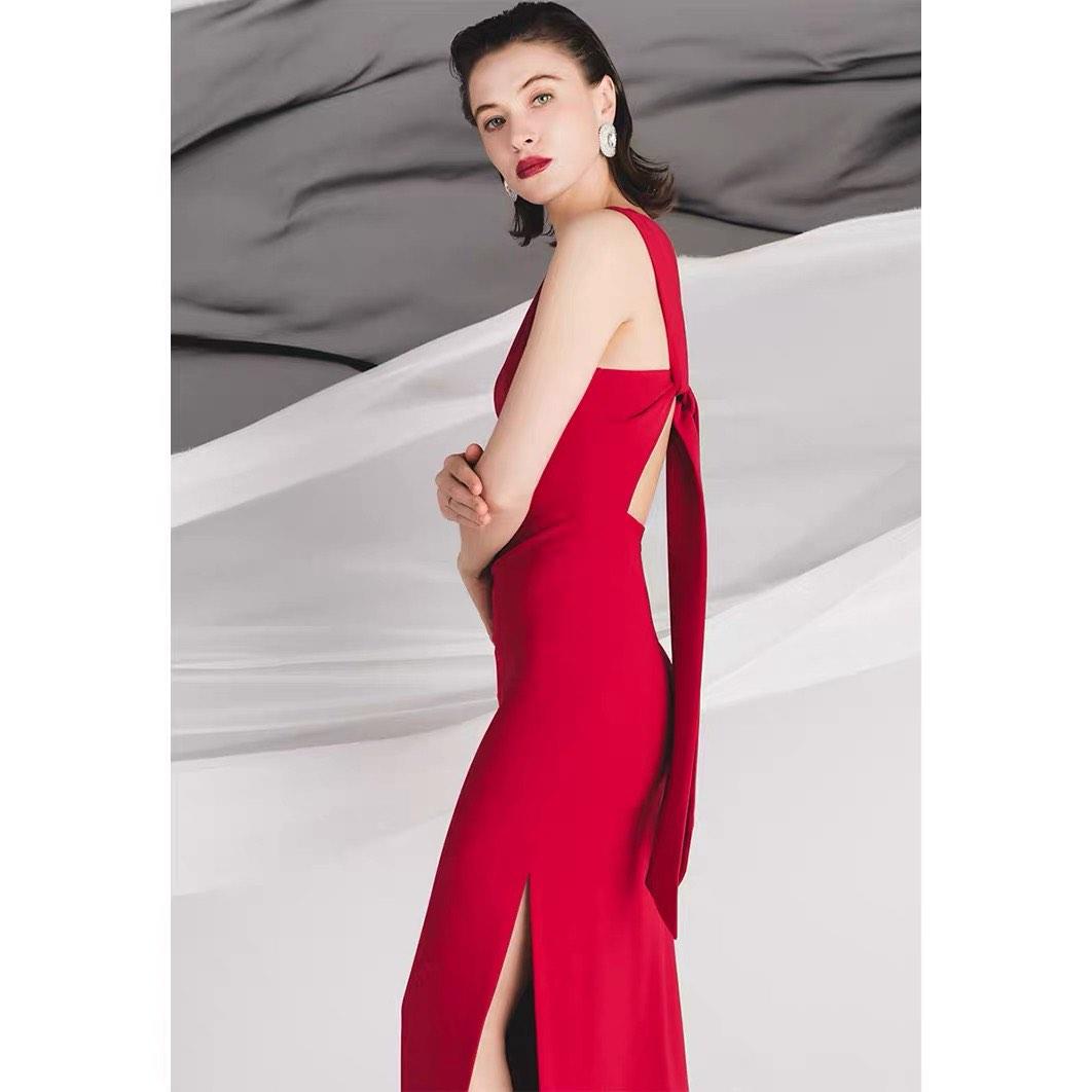 (Can customise) Premium Italy designer red open back side slit elegant ...