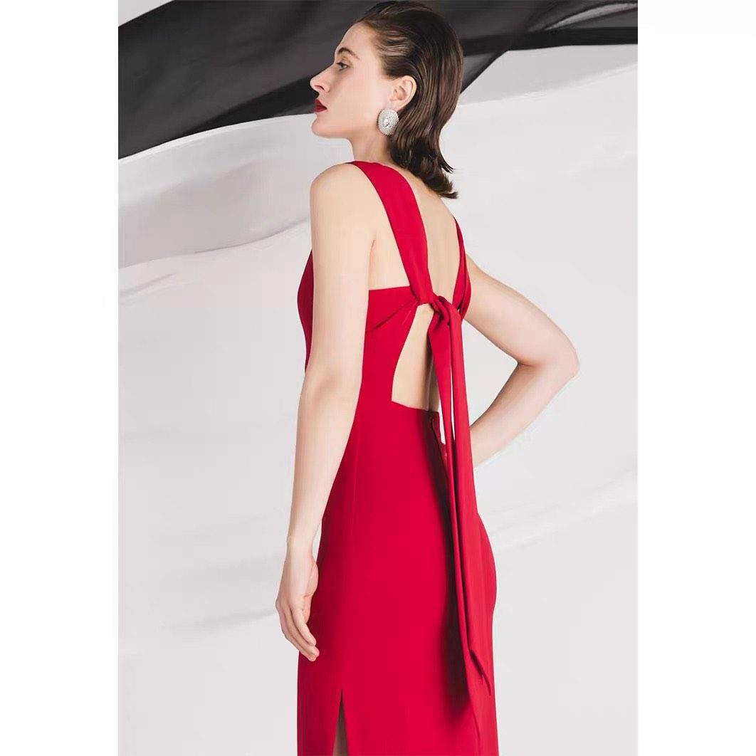 (Can customise) Premium Italy designer red open back side slit elegant ...