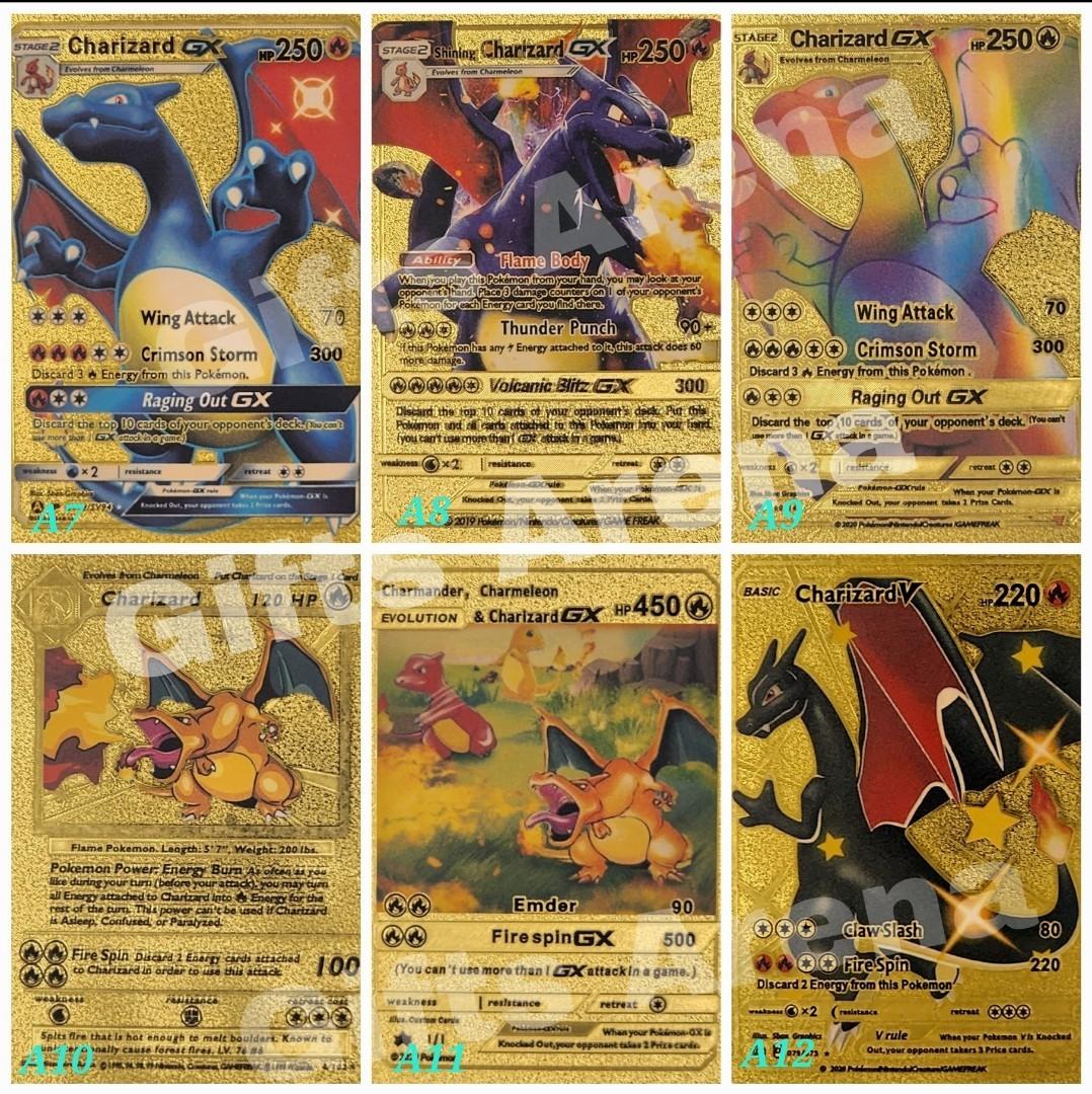 Charizard metal gold plated pokemon card, Charizard vmax gx trading ...