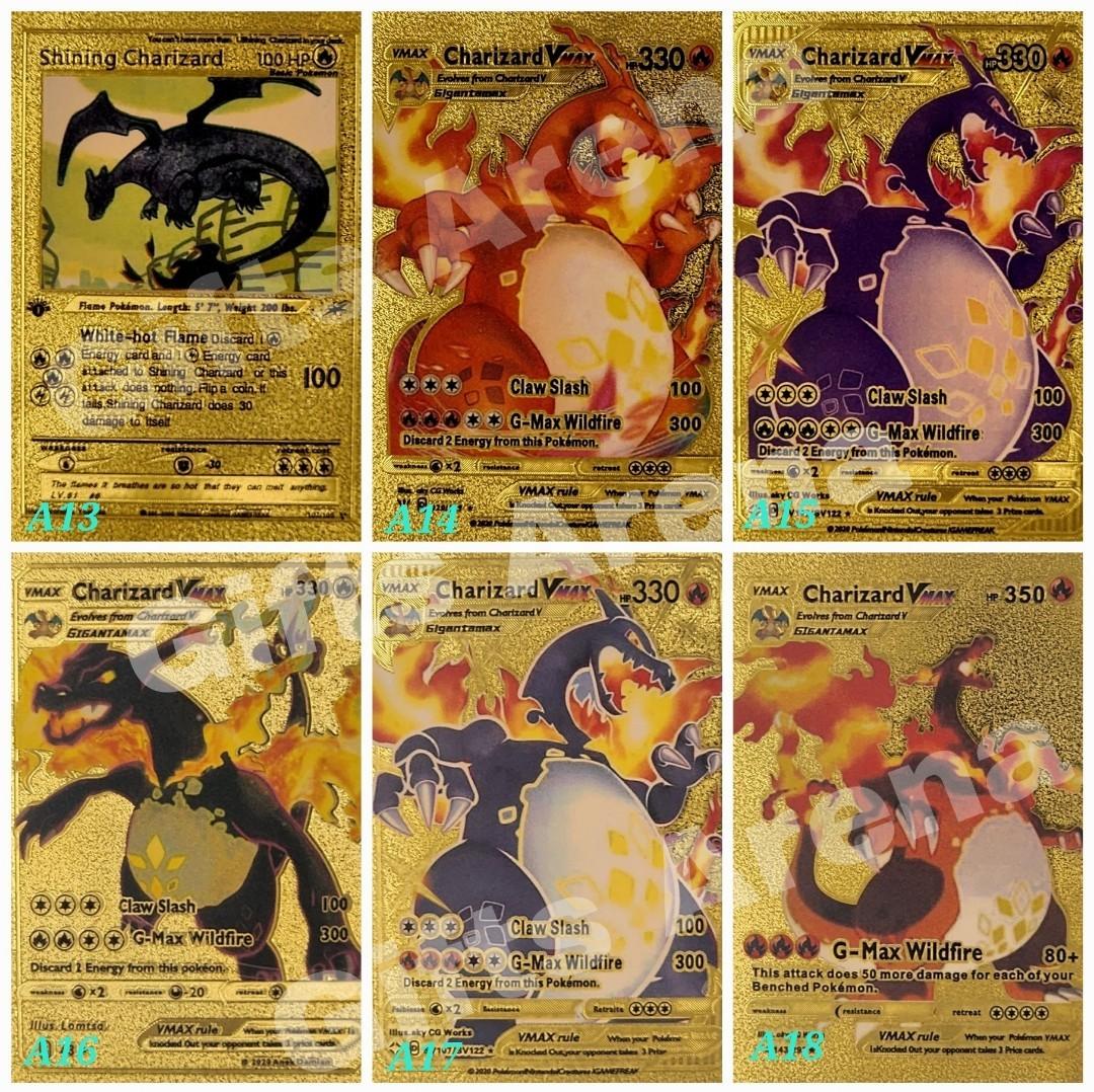 Charizard metal gold plated pokemon card, Charizard vmax gx trading ...