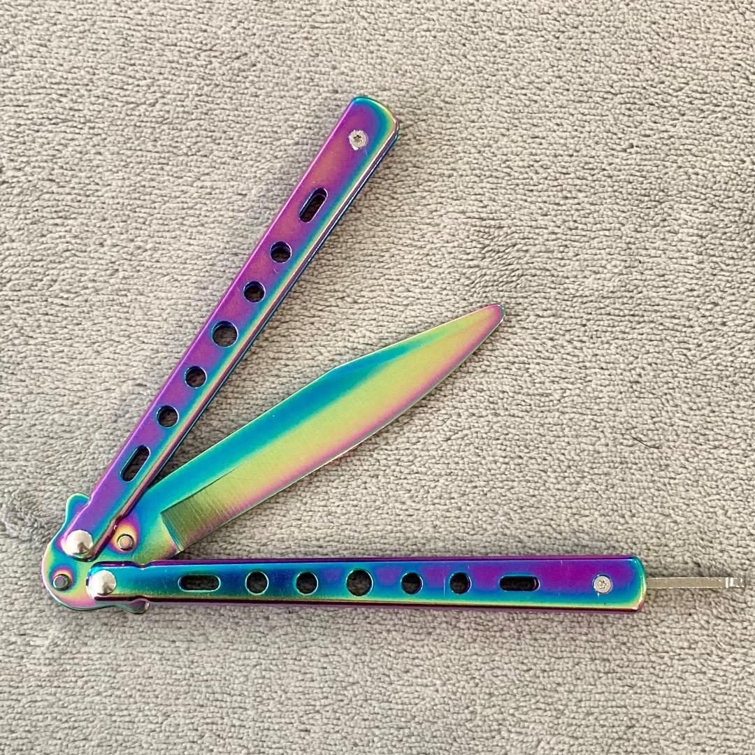 CSGO TF2 Butterfly Knife Balisong Knife Trainer black silver rainbow ...