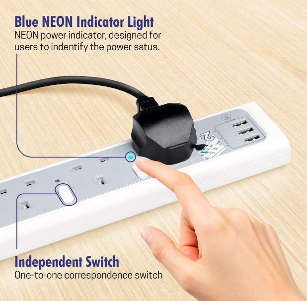Daiyo DE298-2M 4-Way Surge Protector Extension Socket Strip w/Switch ...
