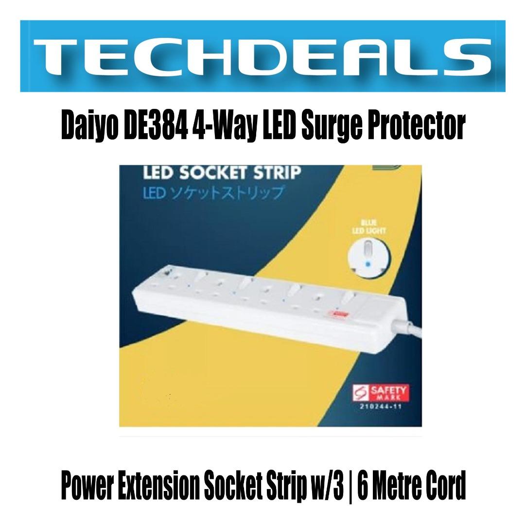 Daiyo DE384 4-Way LED Surge Protector Power Extension Socket Strip w/3 ...