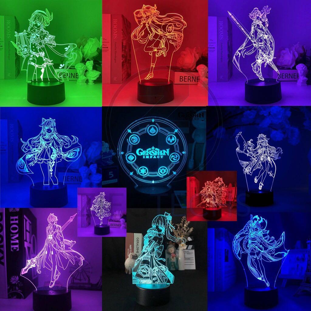 Genshin Impact 3D Led Illusion Night Lights 3 7 or 16 color Changing ...