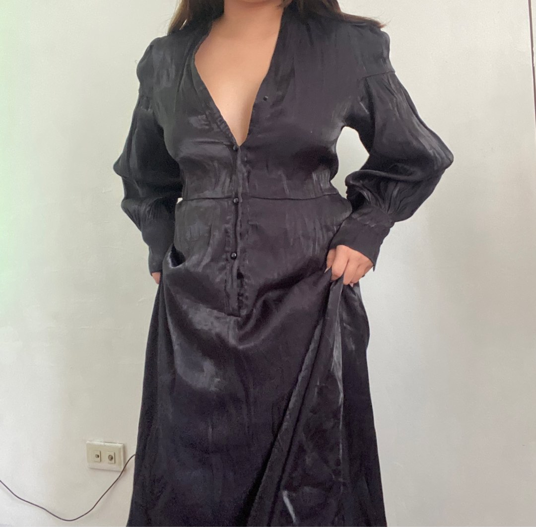 Goth black silkish maxi dress, Women's Fashion, Dresses & Sets, Dresses ...
