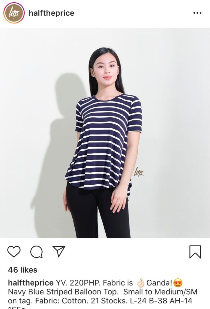 HTP Navy Blue Striped Balloon Top, Women's Fashion, Tops, Blouses on ...