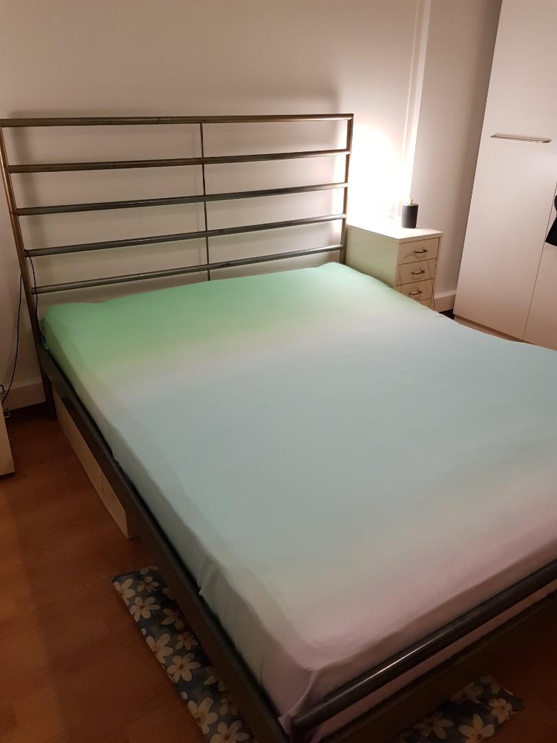 IKEA Silver Metal Queen Bed Frame, Furniture & Home Living, Furniture ...