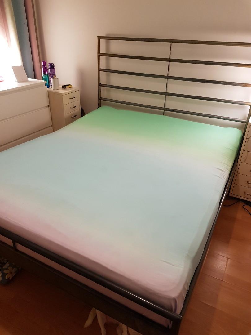 IKEA Silver Metal Queen Bed Frame, Furniture & Home Living, Furniture ...