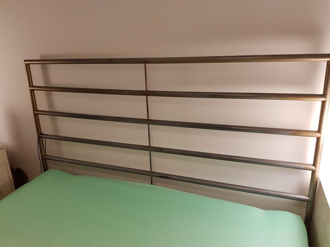 IKEA Silver Metal Queen Bed Frame, Furniture & Home Living, Furniture ...