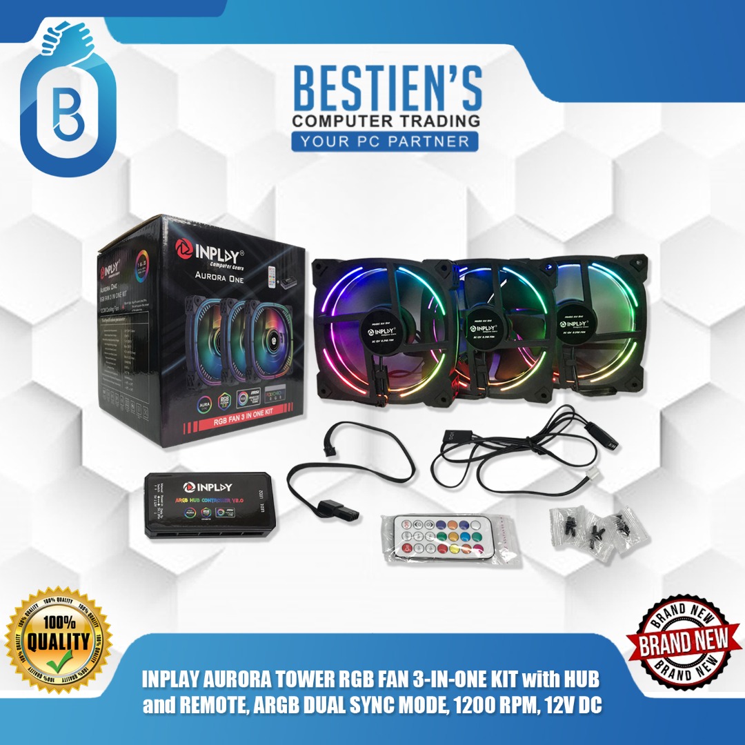 INPLAY AURORA TOWER RGB FAN 3-IN-ONE KIT with HUB and REMOTE, ARGB DUAL ...