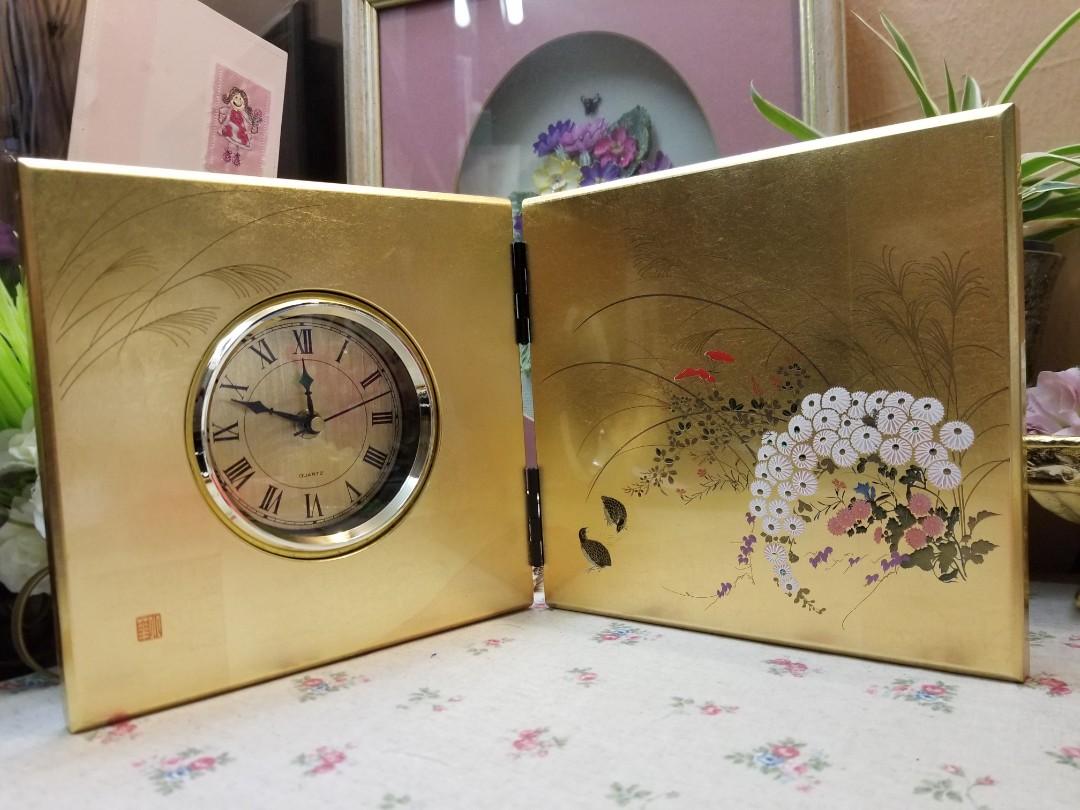 Japanese vintage Folding Gold leaf Laquer folding stand table clock ...