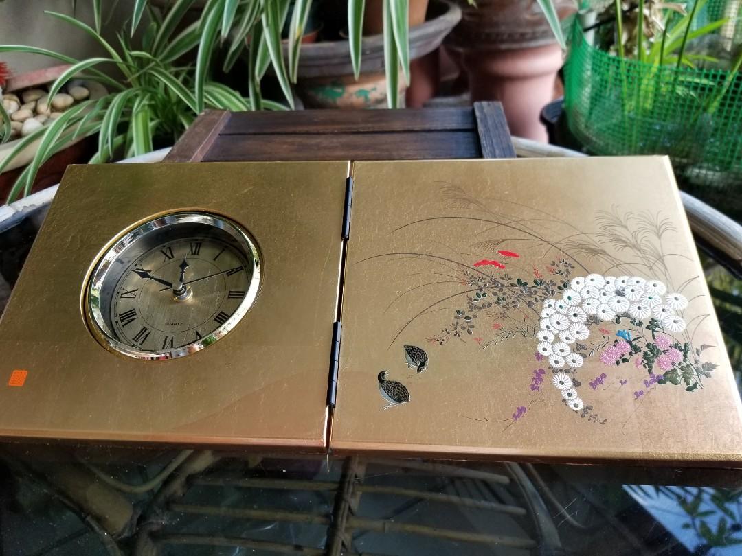 Japanese vintage Folding Gold leaf Laquer folding stand table clock ...