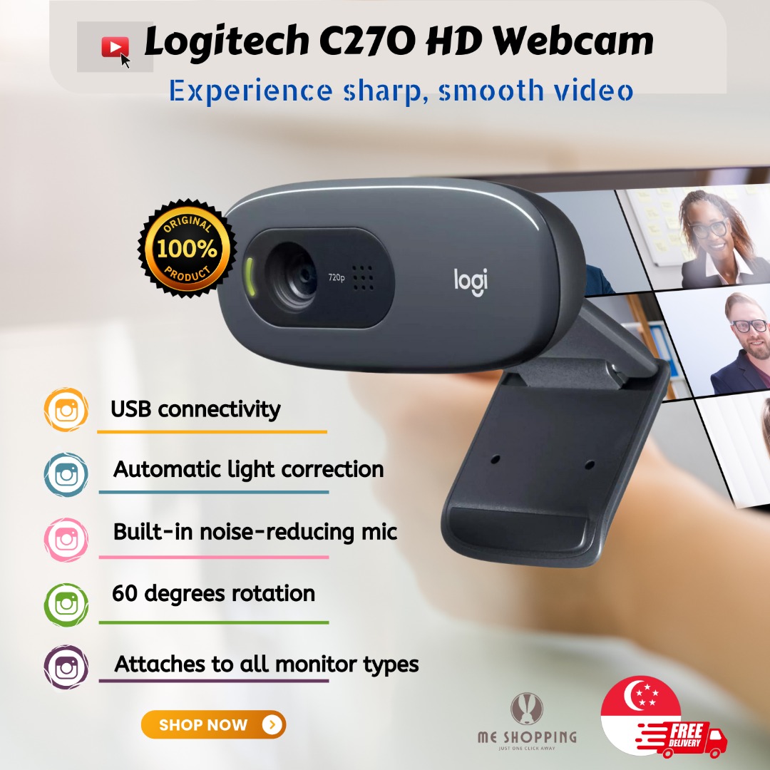 Logitech Hd Webcam C270, 720p Widescreen Video Calling & Recording ...