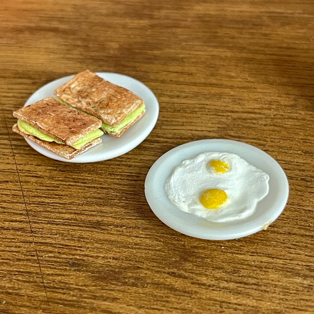 Miniature food for dolls. Kaya toast and eggs. Handmade. Miniature clay ...