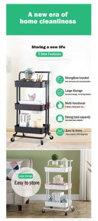Multi-Purpose Movable Trolley with Handle Bar kitchen Storage Rack ...