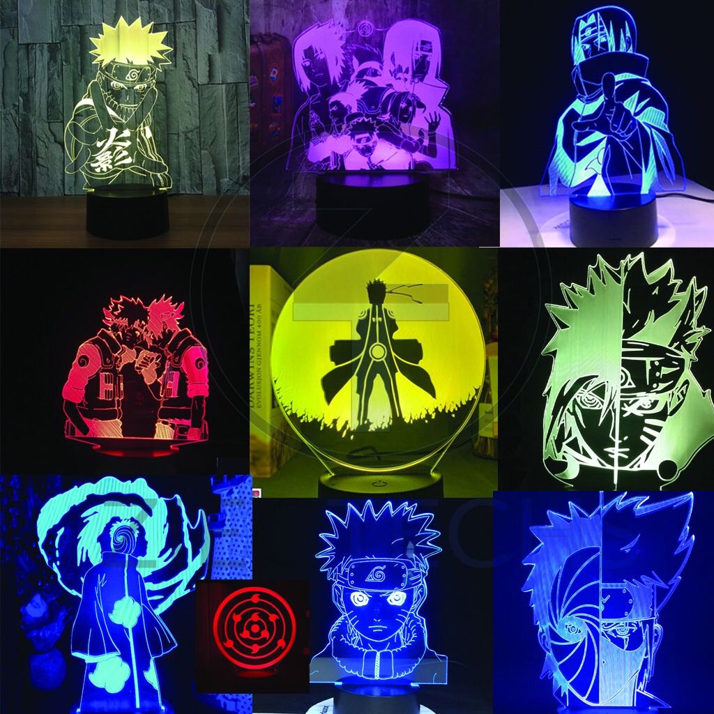 Naruto sasuke kakashi 3D Led Illusion Night Lights Touch Remote 16 ...