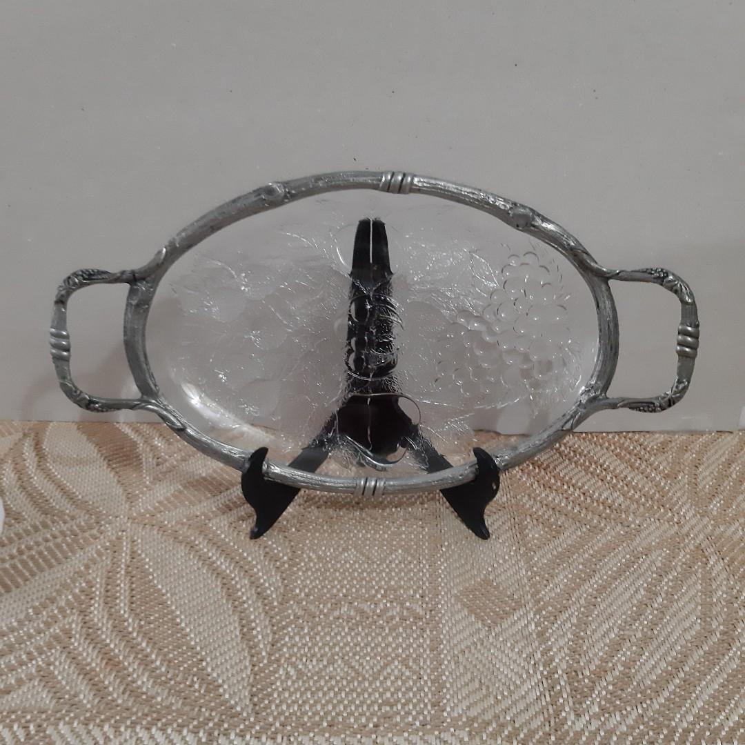 Peltro 95% Italy Pewter Rimmed Clear Glass Fruit Tray, Hobbies & Toys ...