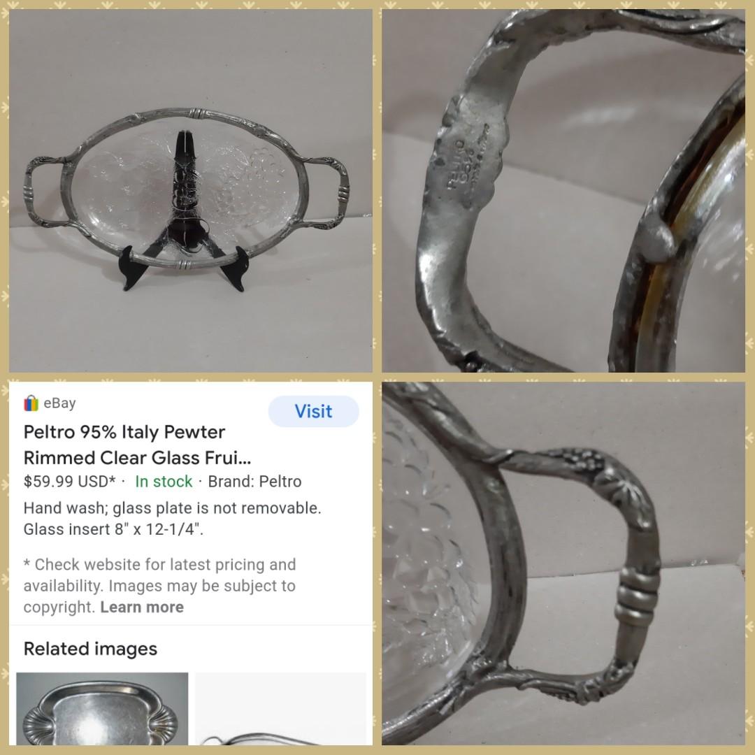 Peltro 95% Italy Pewter Rimmed Clear Glass Fruit Tray, Hobbies & Toys ...