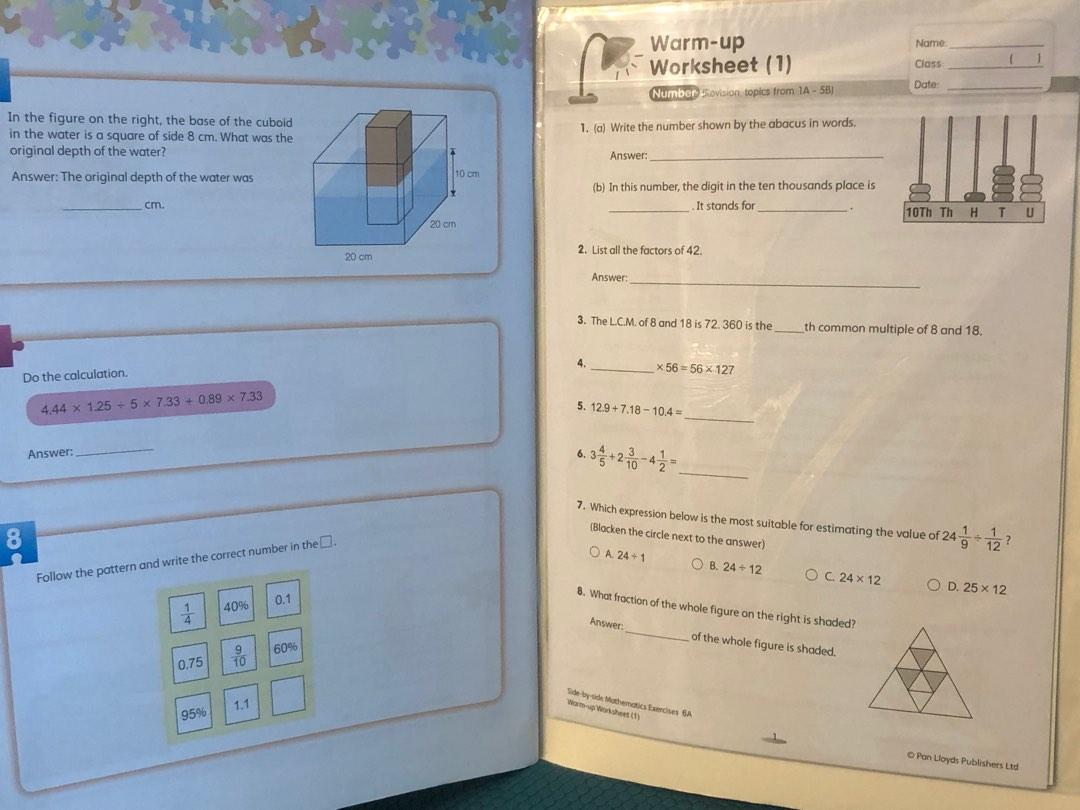 Side by side Mathematics exercises 6A, 興趣及遊戲, 書本 & 文具, 書本及雜誌 - 補充練習 ...