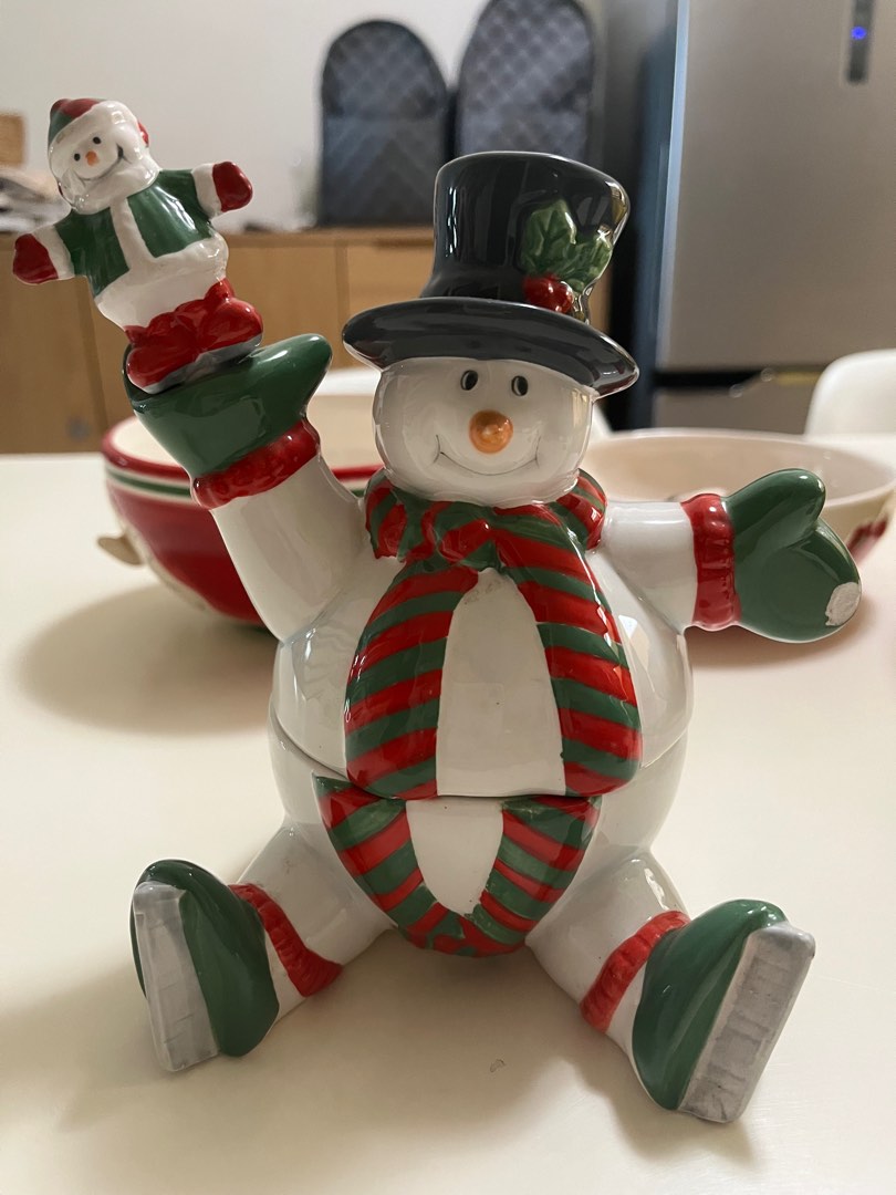 Snowman Ceramic Container with Spreader, Furniture & Home Living ...