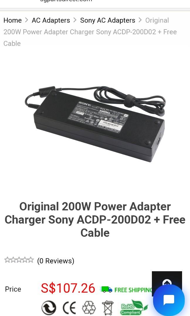 SONY AC Adapter ACDP-200D02, Computers & Tech, Parts & Accessories ...