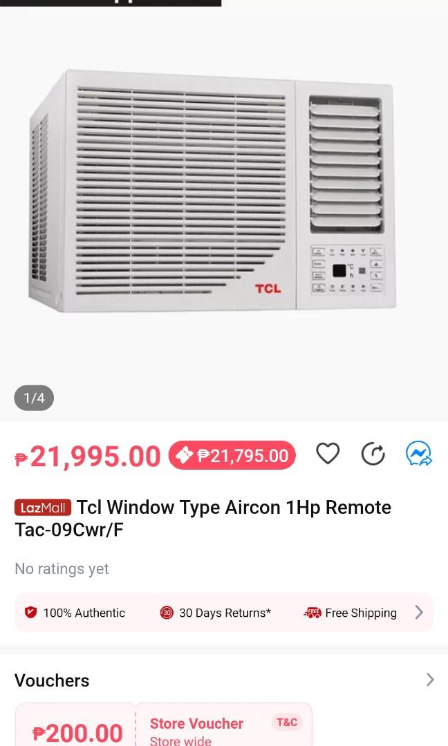 TCL 1HP WINDOW TYPE WITH REMOTE, TV & Home Appliances, Air Conditioning ...