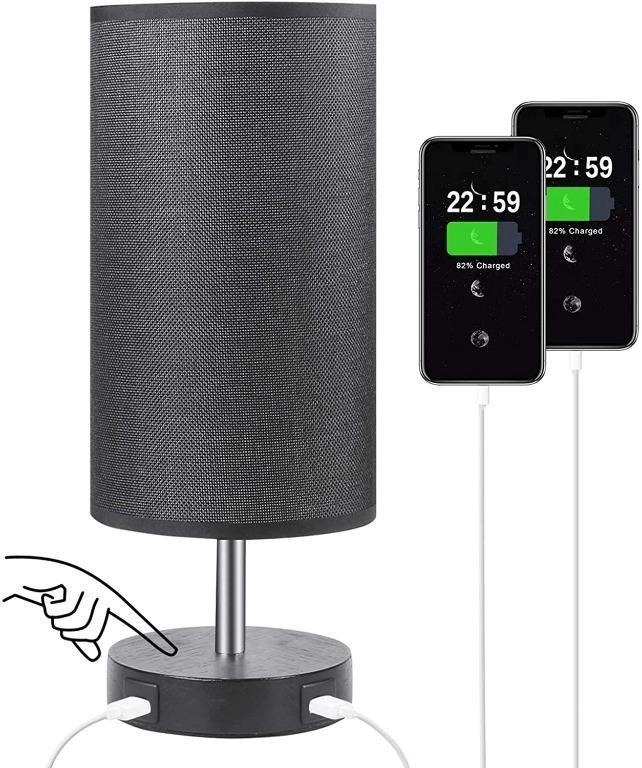 Touch Control Bedside Lamp with 2 USB Charging Ports, Aooshine Fully ...