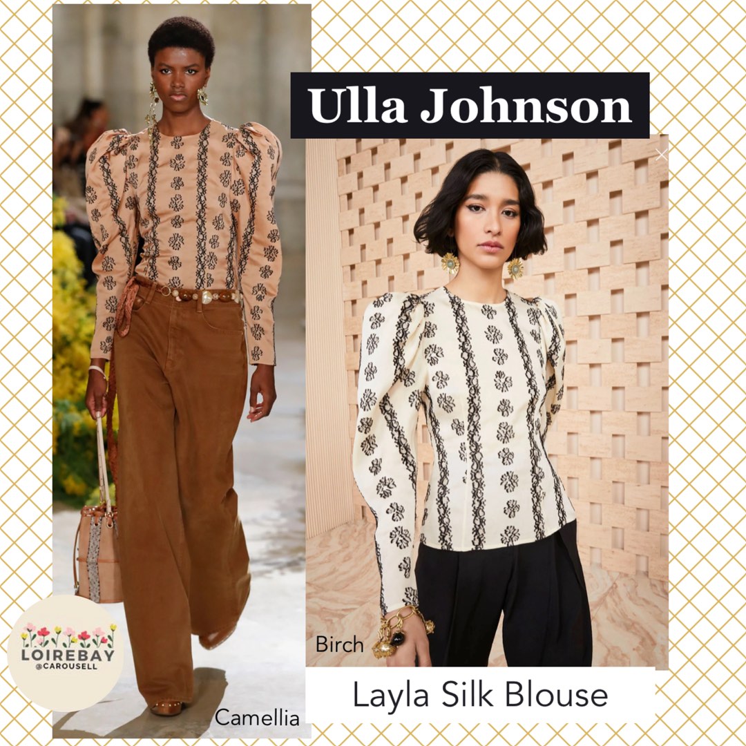 Ulla Johnson Layla silk blouse, birch white and orange, Women's Fashion ...