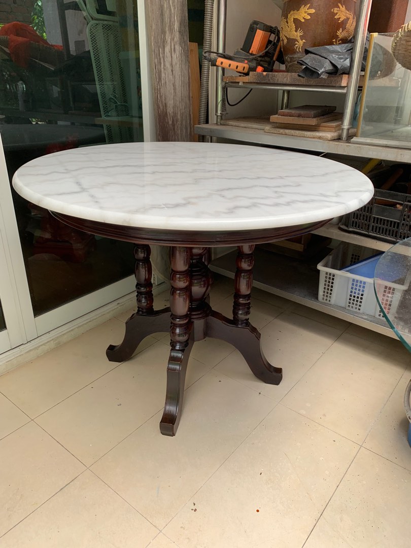 Vintage Blackwood marble Kopitiam table, Furniture & Home Living ...