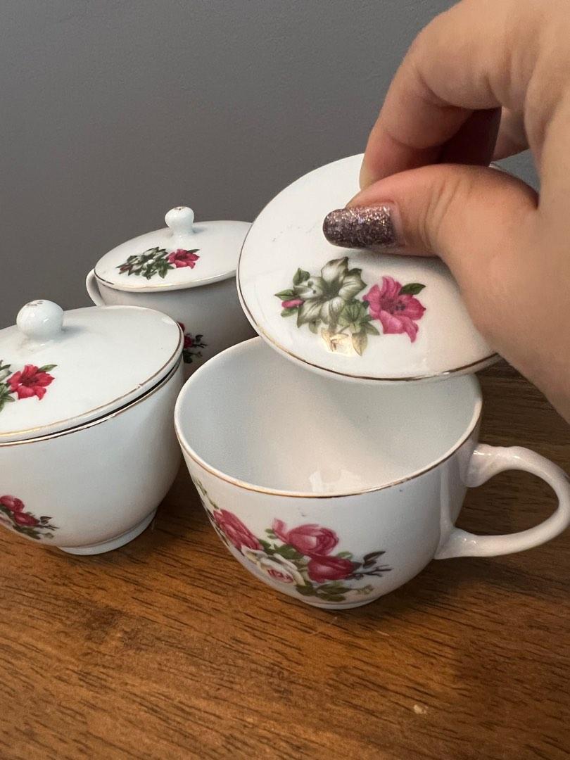 Vintage Tea Cup Set with Lids, Furniture & Home Living, Kitchenware ...